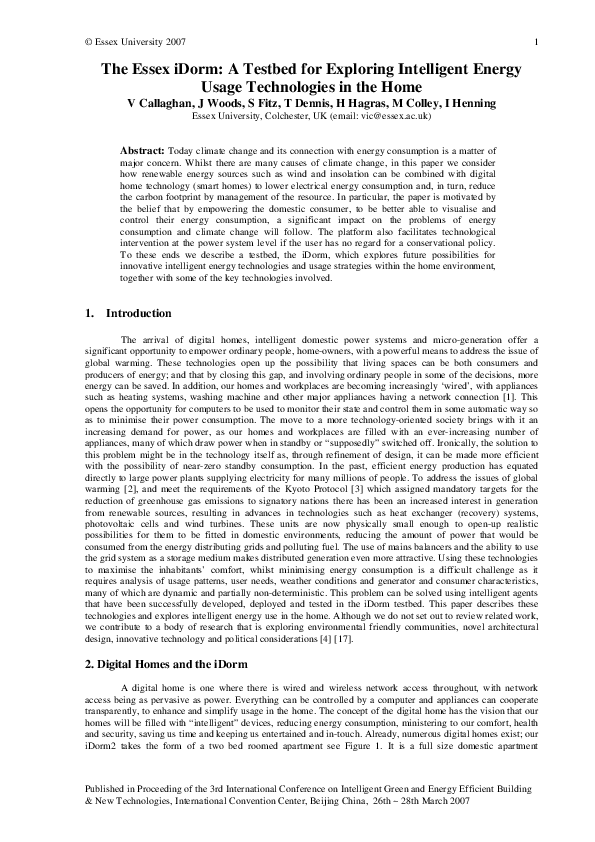 (PDF) The Essex iDorm: A Testbed for Exploring Intelligent Energy Usage ...