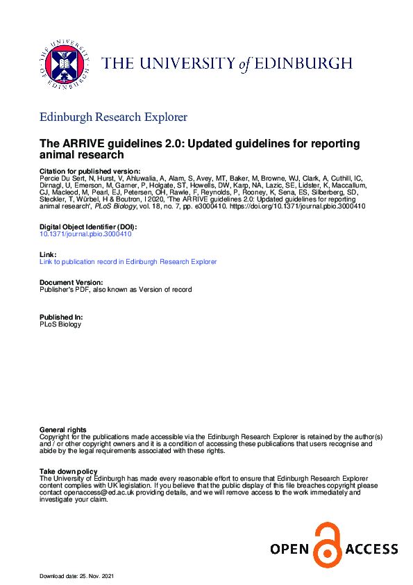 (PDF) The ARRIVE guidelines 2.0: updated guidelines for reporting ...