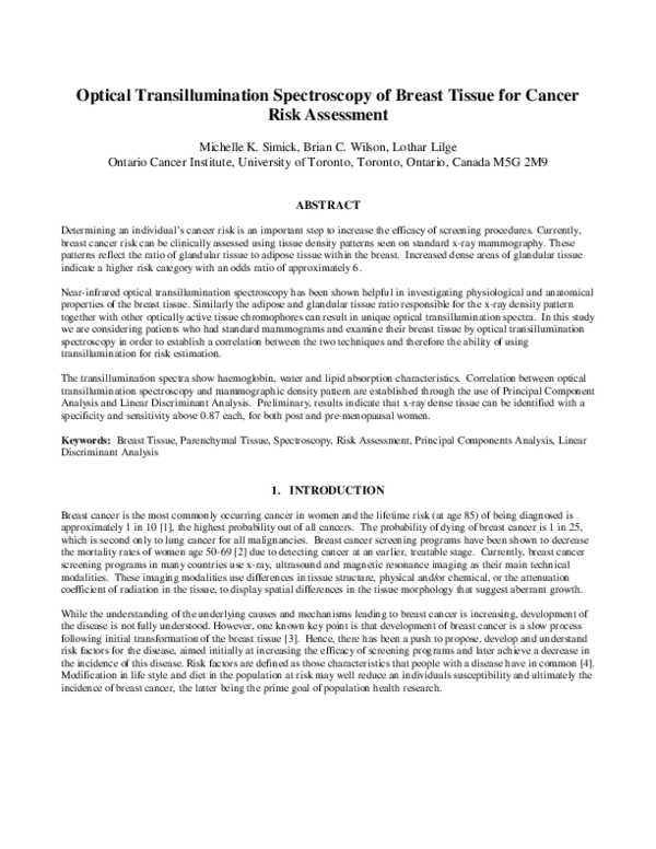 (PDF) Optical Transillumination Spectroscopy of Breast Tissue for ...