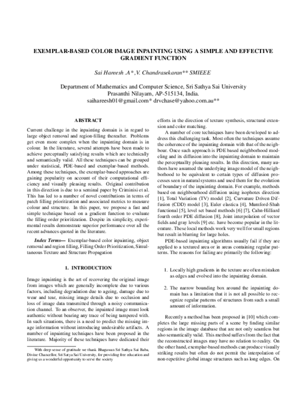 (PDF) Exemplar-Based Color Image Inpainting Using a Simple and ...