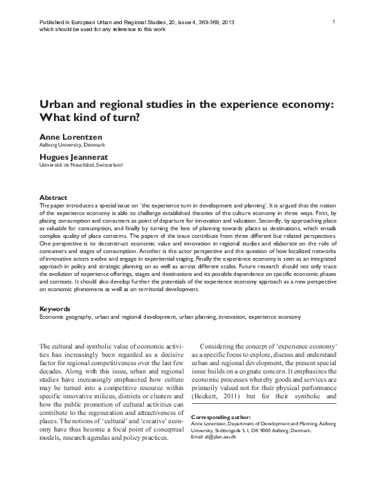 (PDF) Urban and regional studies in the experience economy: What kind ...