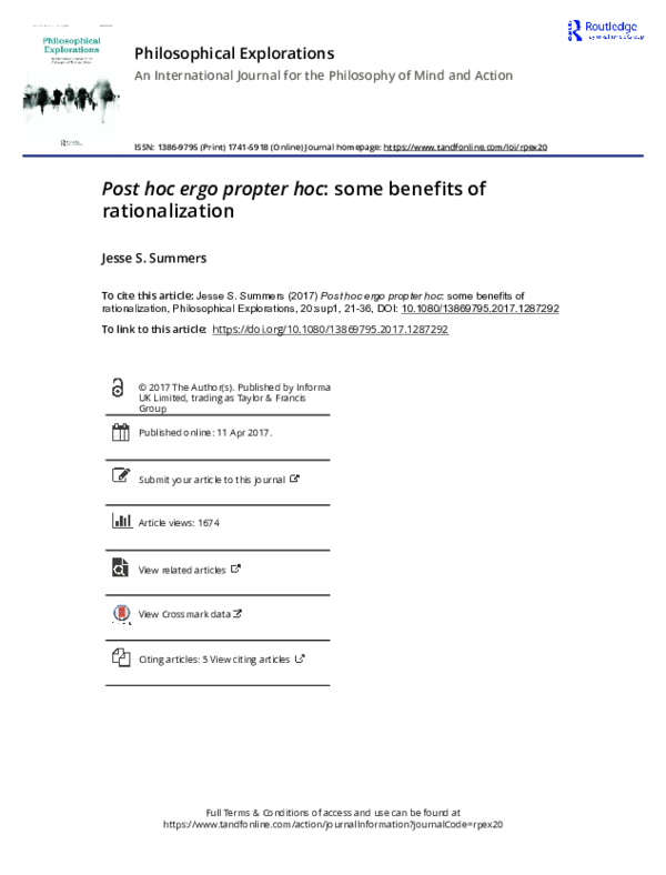 (PDF) Post hoc ergo propter hoc: some benefits of rationalization