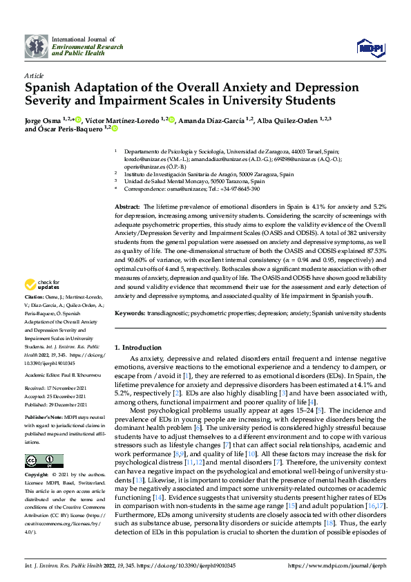(PDF) Spanish Adaptation of the Overall Anxiety and Depression Severity ...