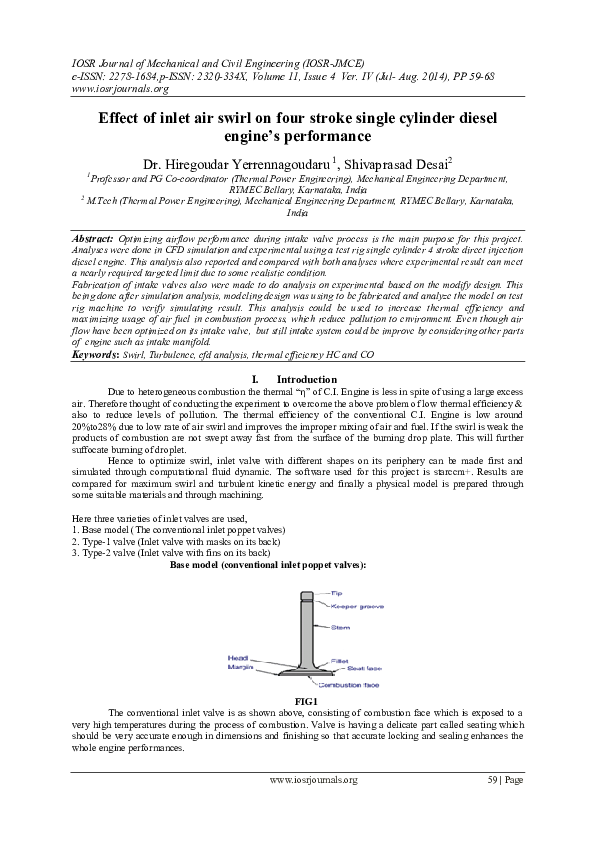(PDF) Effect of inlet air swirl on four stroke single cylinder diesel ...