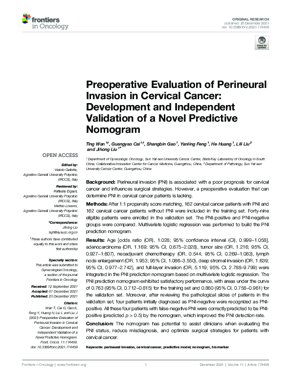 (PDF) Preoperative Evaluation of Perineural Invasion in Cervical Cancer: Development and ...