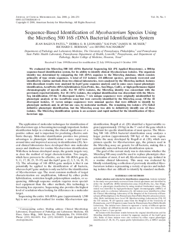 (PDF) Sequence-Based Identification of Mycobacterium Species Using the ...