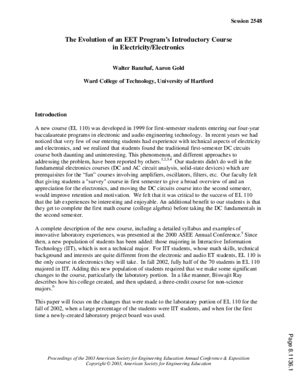 (PDF) The Evolution Of An Eet Program's Introductory Course In ...