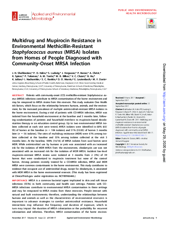 (PDF) Multidrug and mupirocin resistance in environmental methicillin-resistant Staphylococcus ...