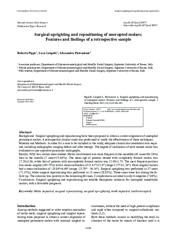(PDF) Surgical uprighting and repositioning of unerupted molars ...
