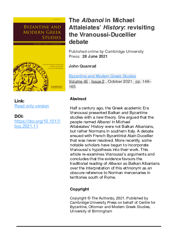 (PDF) The Albanoi in Michael Attaleiates’ History: revisiting the ...