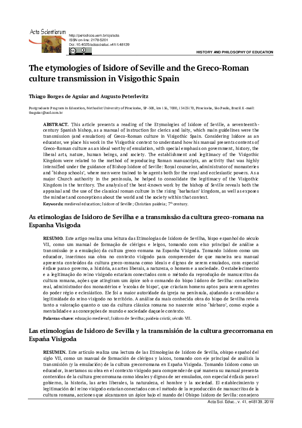 (PDF) The etymologies of Isidore of Seville and the Greco-Roman culture transmission in ...