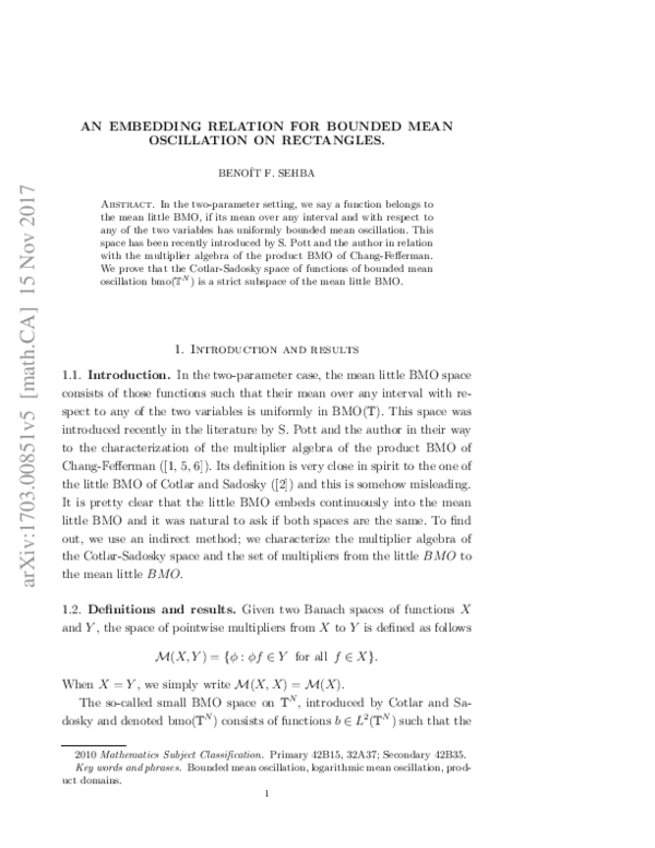 (PDF) An embedding relation for bounded mean oscillation on rectangles