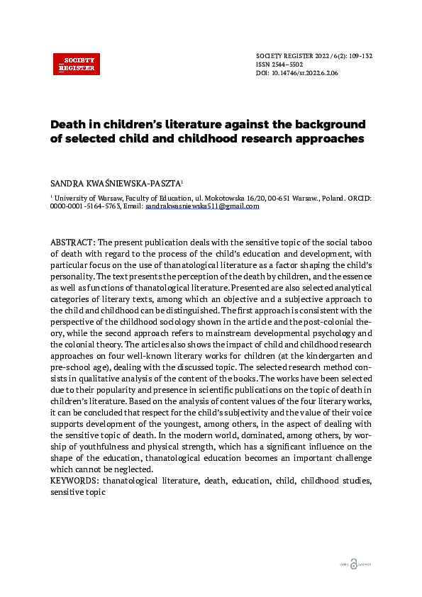 (PDF) Death In Children's Literature Against The Background Of Selected ...