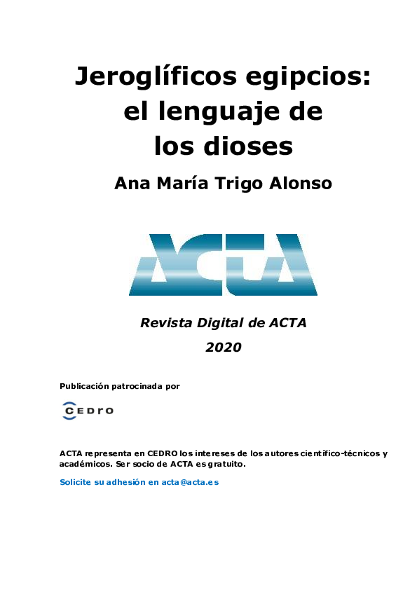 (PDF) Jeroglíficos egipcios: el lenguaje de los dioses