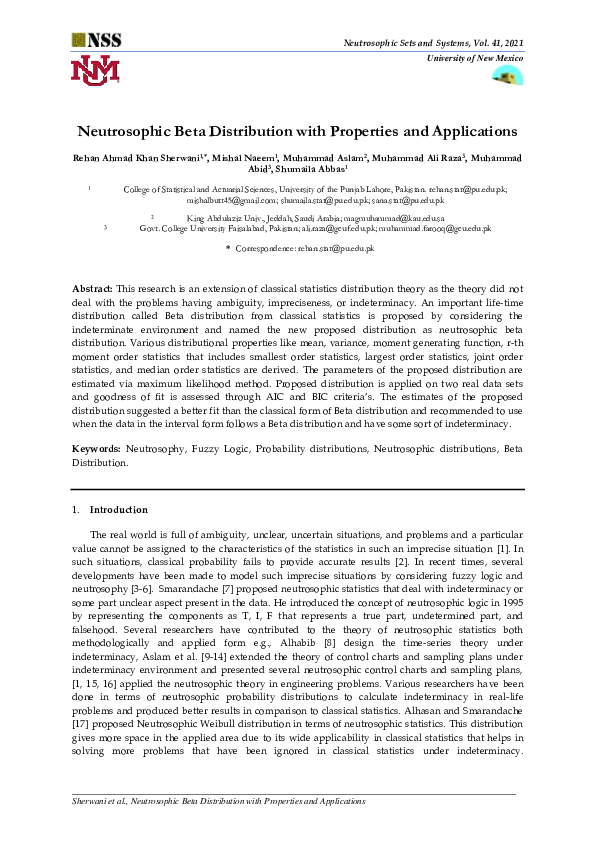 Pdf Neutrosophic Beta Distribution With Properties And Applications