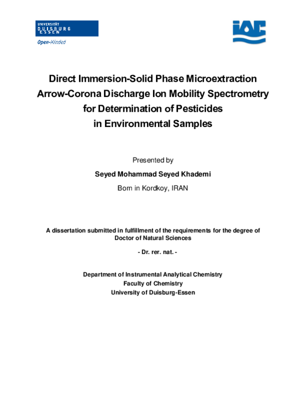(PDF) Direct immersion-solid phase microextraction arrow-Corona discharge ion mobility ...