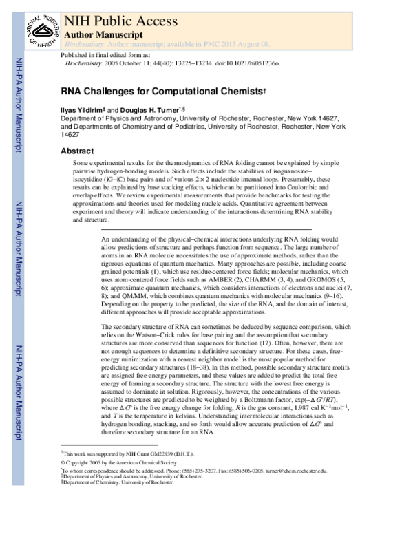 (PDF) RNA Challenges for Computational Chemists