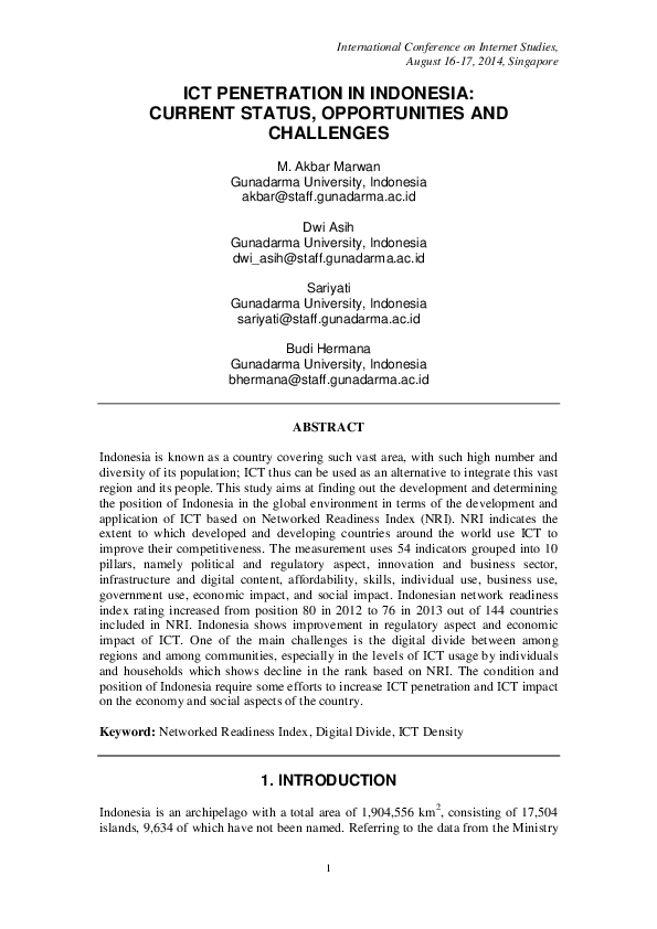 (PDF) Ict Penetration in Indonesia: Current Status, Opportunities and ...