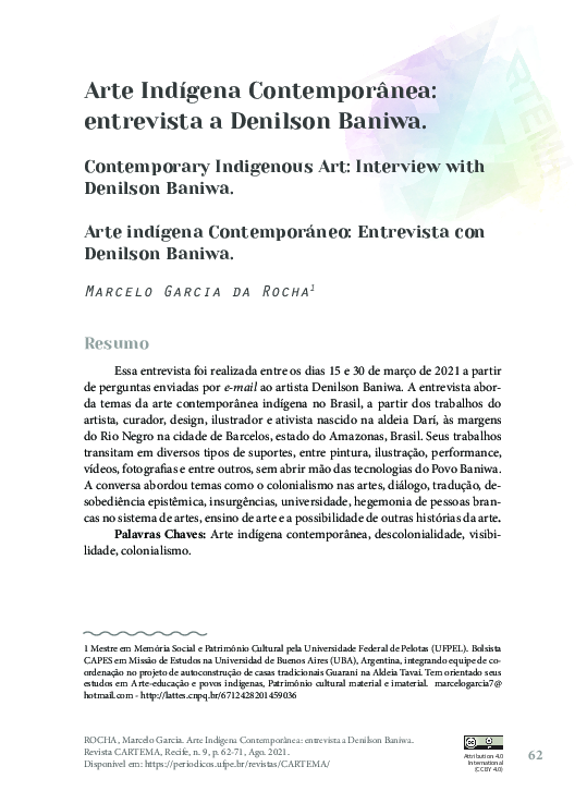 (PDF) Arte Indígena contemporânea por Denilson Baniwa