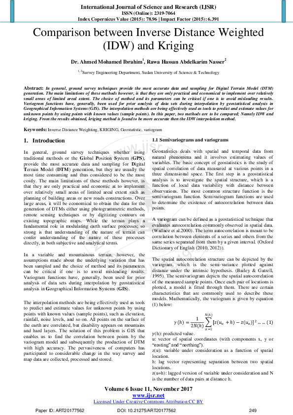 (PDF) Comparison between Inverse Distance Weighted (IDW) and Kriging