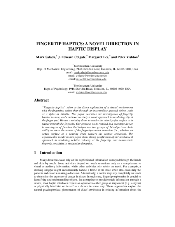(PDF) Fingertip haptics: A novel direction in haptic displays
