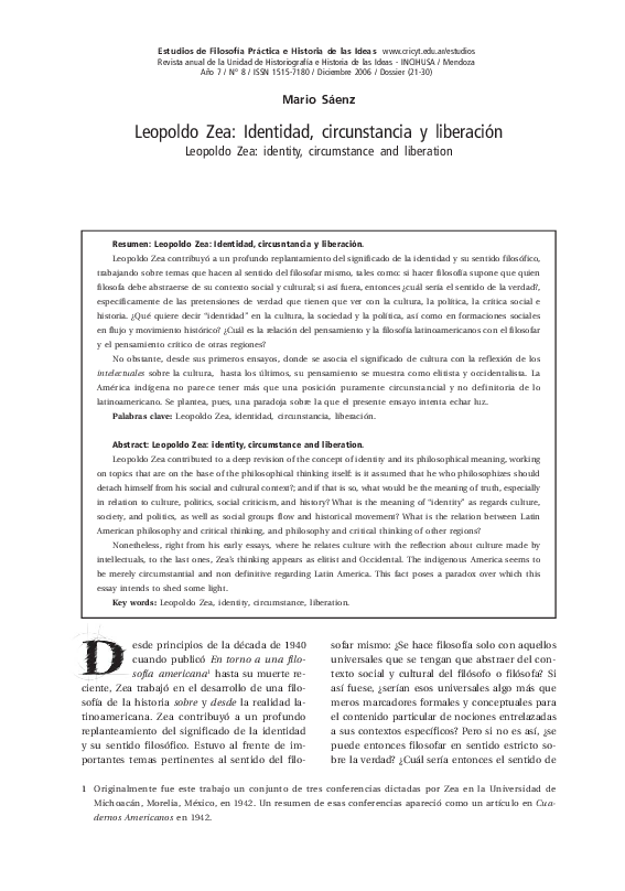 (PDF) Leopoldo Zea: Identidad, circunstancia y liberación