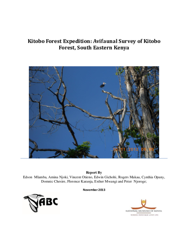 (PDF) Kitobo Forest Expedition: Avifaunal Survey of Kitobo Forest ...