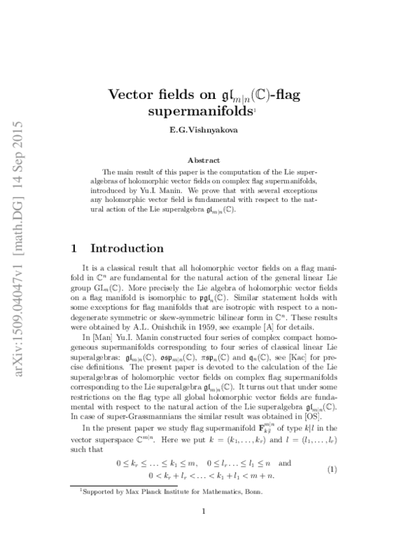 (PDF) Vector fields on gl_m|n( C)-flag supermanifolds