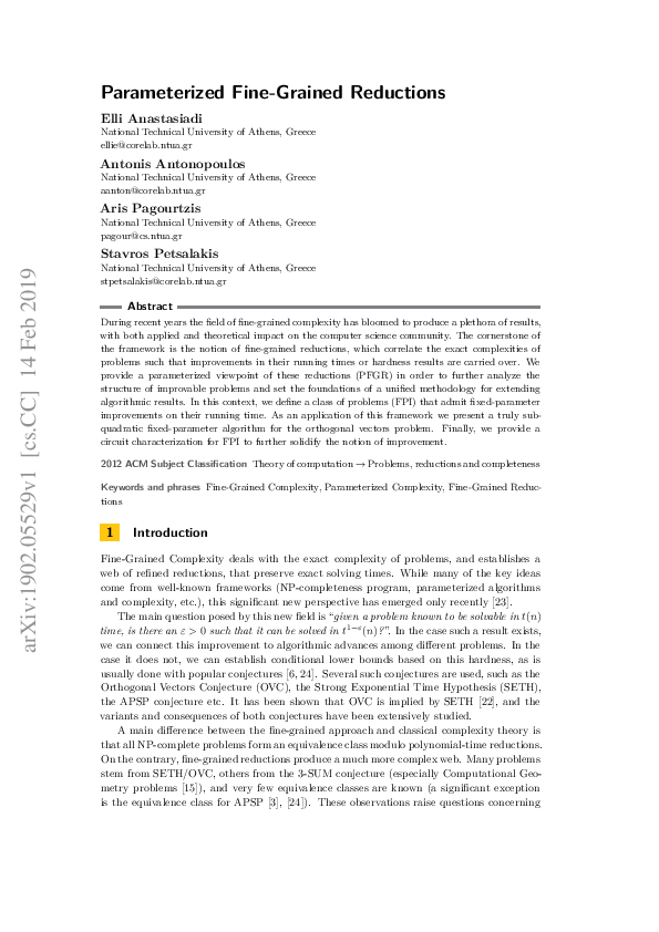 (PDF) Parameterized Fine-Grained Reductions