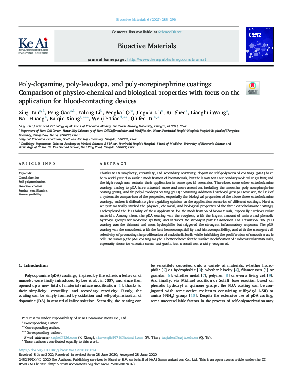 (PDF) Poly-dopamine, poly-levodopa, and poly-norepinephrine coatings ...