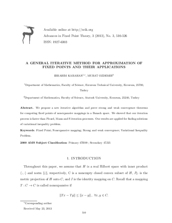 Pdf A General Iterative Method For Approximation Of Fixed Points And Their Applications