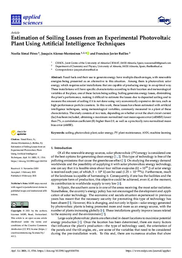 (PDF) Estimation of Soiling Losses from an Experimental Photovoltaic ...