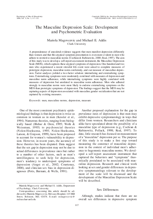 (PDF) The Masculine Depression Scale: Development and psychometric ...