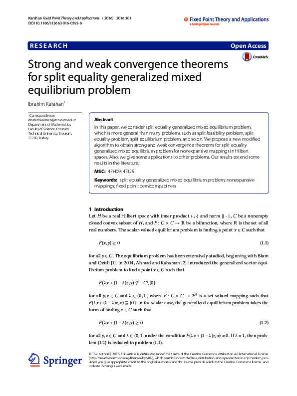 Pdf Strong And Weak Convergence Theorems For Split Equality Generalized Mixed Equilibrium Problem