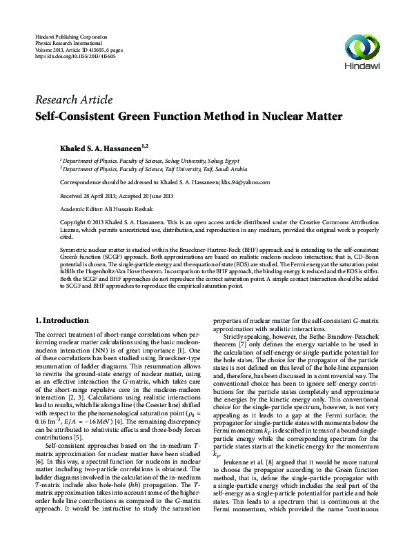 (PDF) Self-Consistent Green Function Method in Nuclear Matter | Abo Amr ...