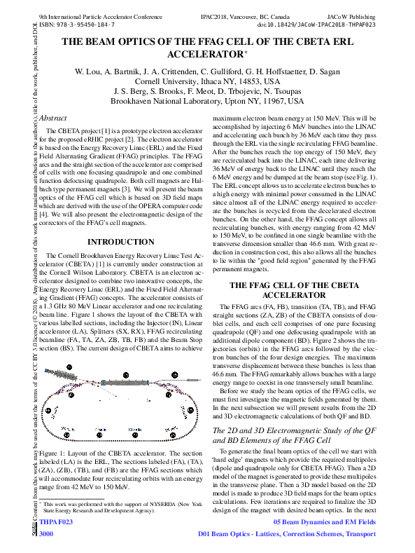 (PDF) The Beam Optics of the FFAG Cell of the CBETA ERL Accelerator