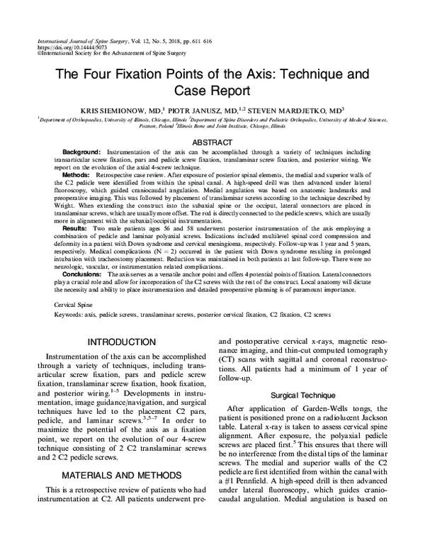 (PDF) The Four Fixation Points of the Axis: Technique and Case Report