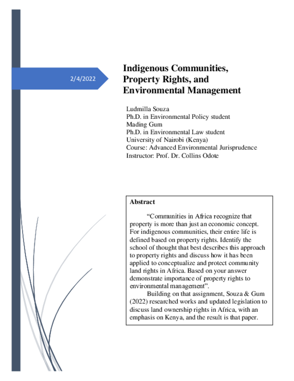 (PDF) Indigenous Communities, Property Rights, and Environmental Management