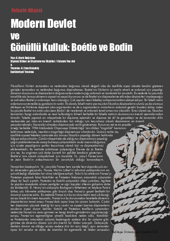 (PDF) Modern Devlet ve Gönüllü Kulluk: Boétie ve Bodin