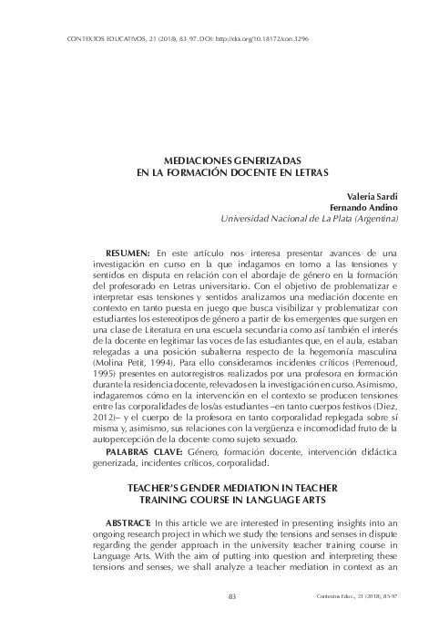 (PDF) Mediaciones generizadas en la formación docente en Letras