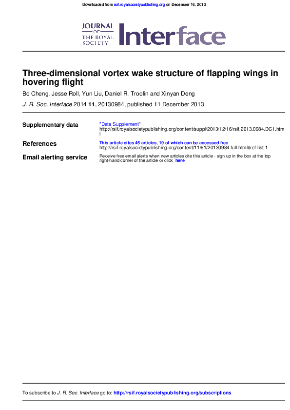 (PDF) Three-dimensional vortex wake structure of flapping wings in hovering flight