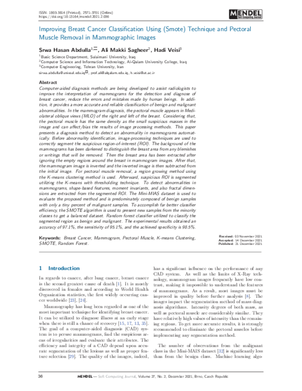 (PDF) Improving Breast Cancer Classification Using (SMOTE) Technique ...