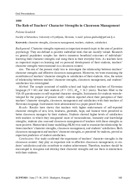 (PDF) The role of teachersʼ character strengths in classroom management