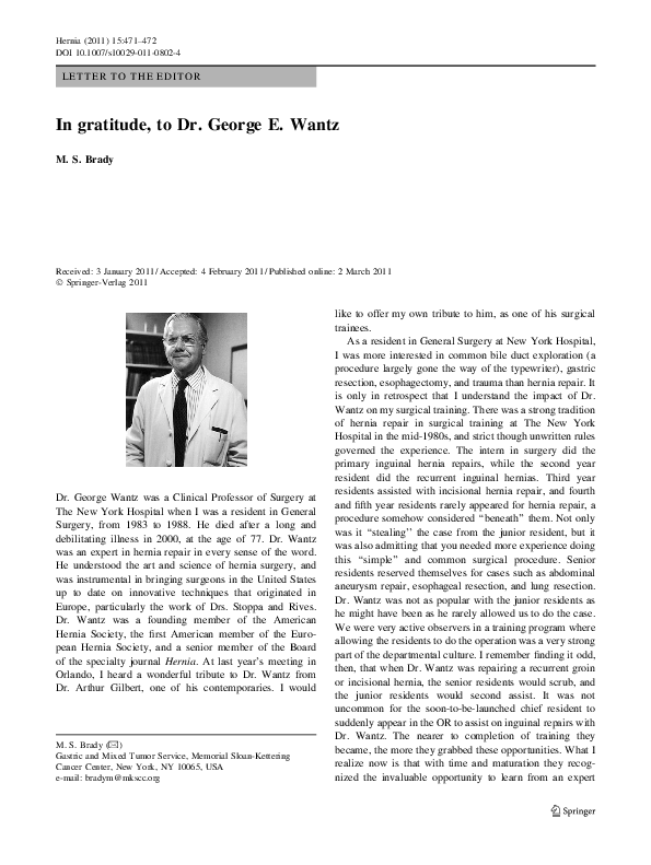 (PDF) In gratitude, to Dr. George E. Wantz