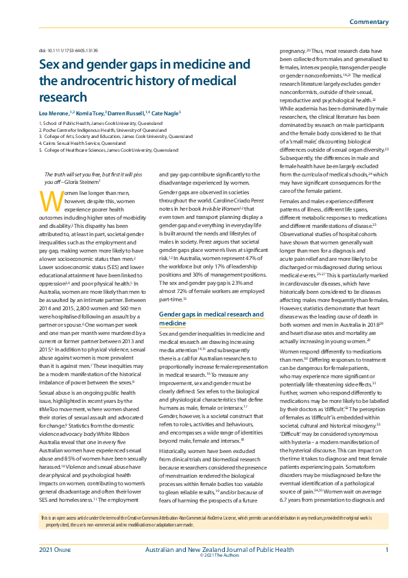 (PDF) Sex and gender gaps in medicine and the androcentric history of ...