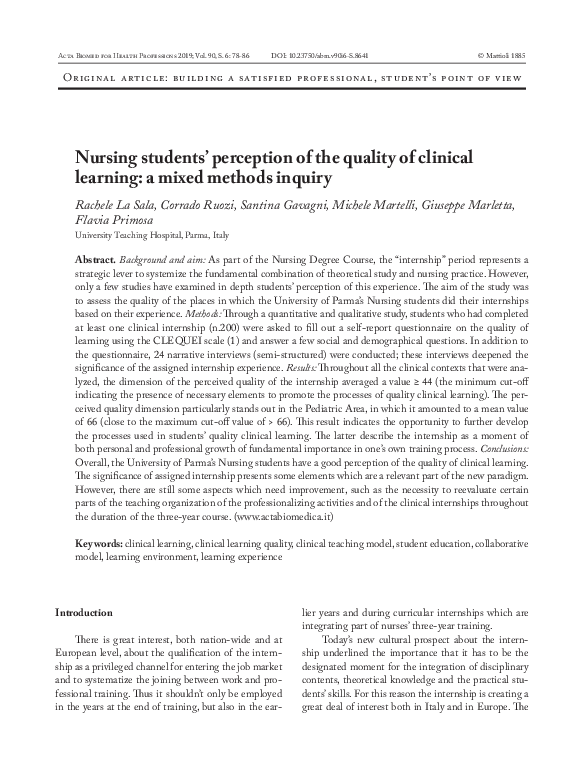 (PDF) Nursing students’ perception of the quality of clinical learning: a mixed methods inquiry
