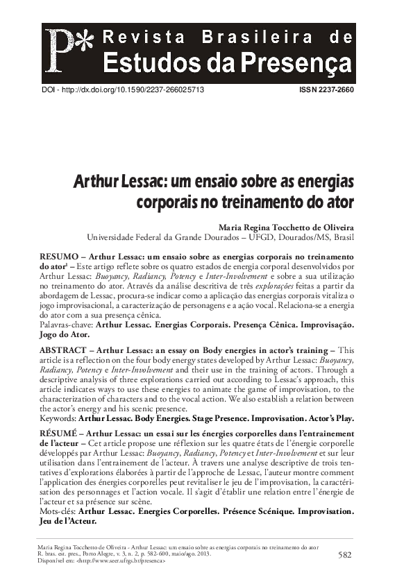 (PDF) Arthur Lessac: um ensaio sobre as energias corporais no ...