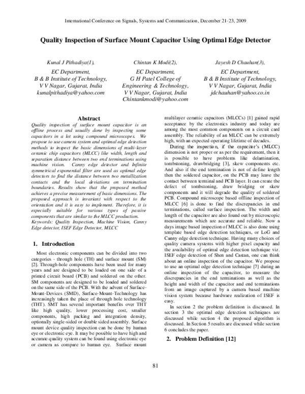 (PDF) Quality Inspection of Surface Mount Capacitor Using Optimal Edge ...