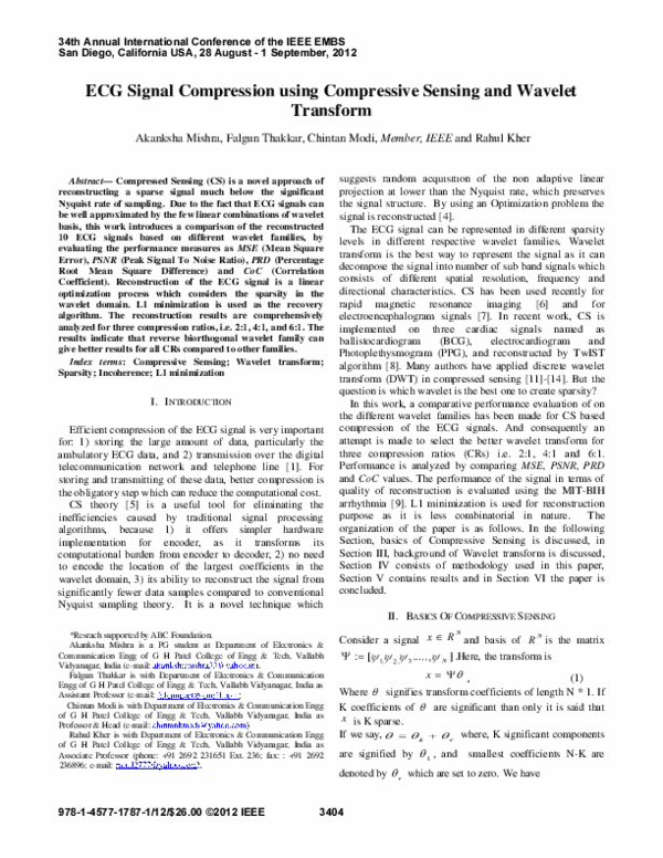 Pdf Ecg Signal Compression Using Compressive Sensing And Wavelet Transform