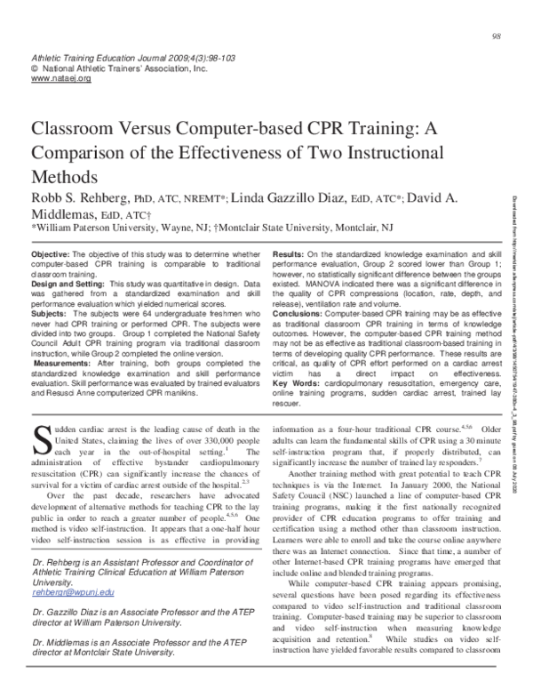 (PDF) Classroom Versus Computer-based CPR Training: A Comparison of the ...